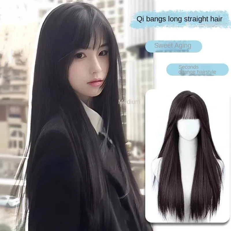 Long Black Straight Wig: 24 Inch Lace Front Wig, Heat Resistant, Daily ...