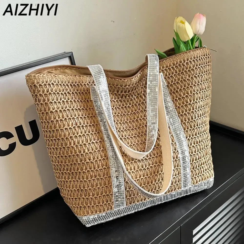 Ladies Beach Bag: Woven Straw Handbag For Summer, Large Capacity ...