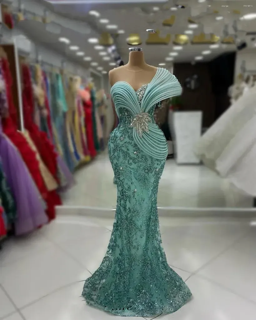 2024 Mint Mermaid Prom Dresses | Sequined Lace Aso Ebi Evening Gowns ...