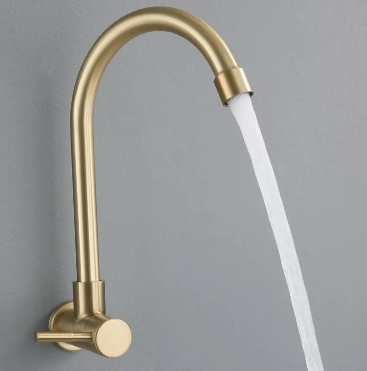 Premium Gold Finish Wall Mount Basin Faucet - Single Cold Water Kitchen ...