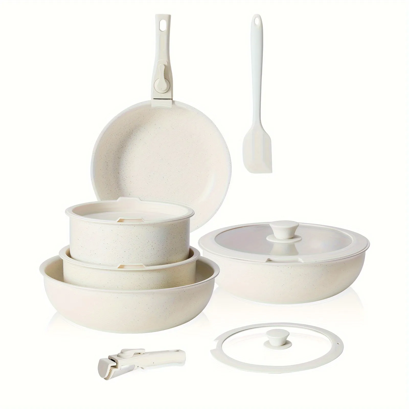 Deluxe Non Stick Cookware Set: Space Saving, Oven Safe & Induction ...