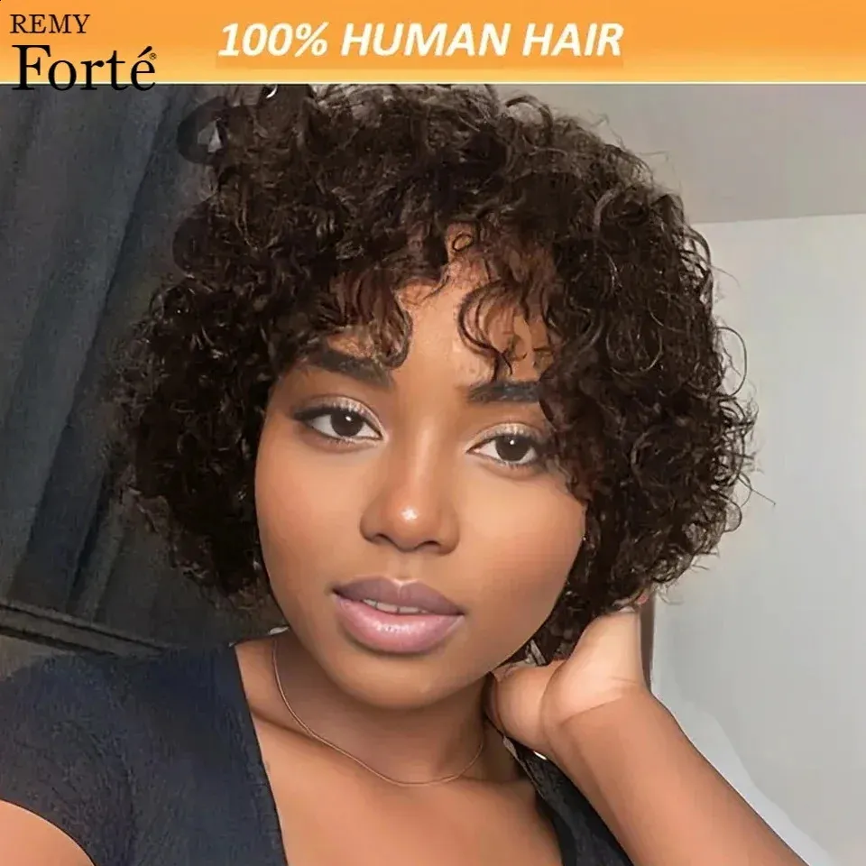 Brown African Twisted Curl Pixie Cut Bob Wig Janet Collection Remy Hair ...