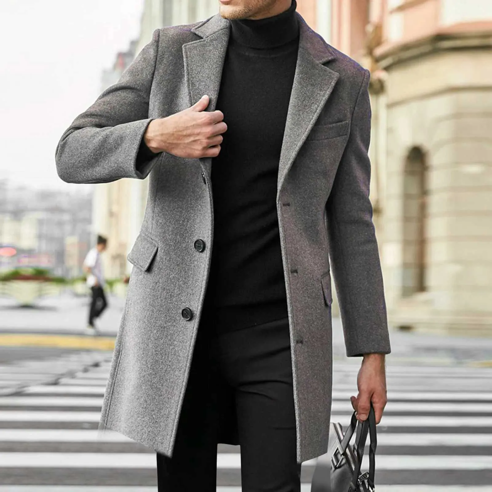 Men's Windproof British Style Long Sleeve Wool Jacket Set Double ...