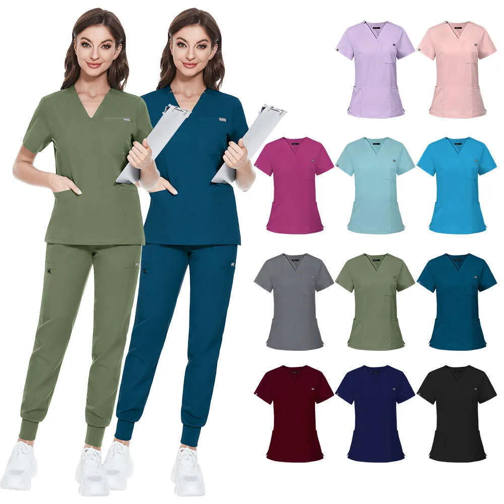 Medical Scrubs Unisex Solid Color Set Lightweight Split Jogging Suit ...