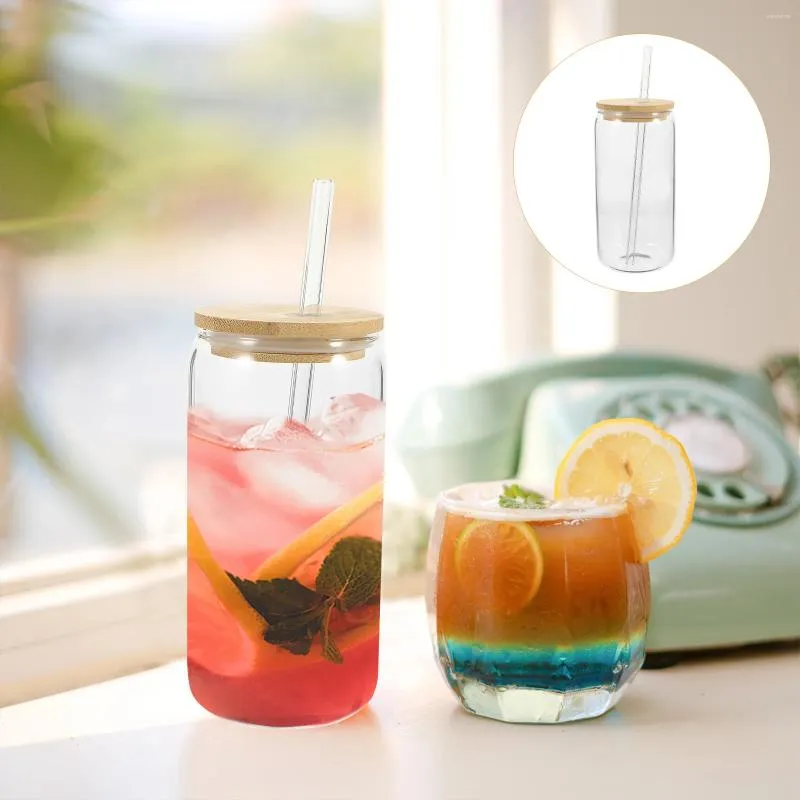 Bamboo Lid Wine Glass With Straw With Straw Travel Water Mug For Iced ...
