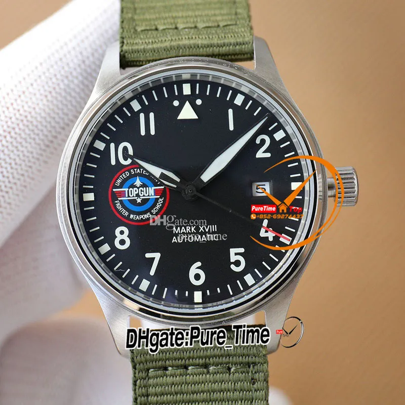 Automatic Pilot Style Watch with Steel Case, Black Dial, White Calendar ...