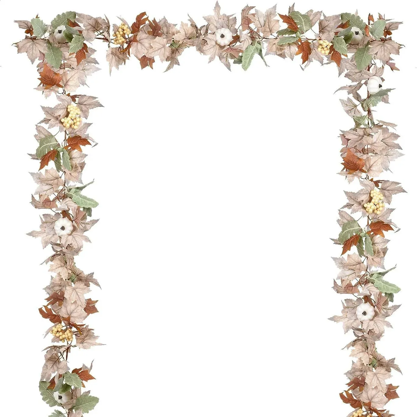 Maple Leaf White Pumpkin Wreath with Rattan Set and Pinecones for Front ...