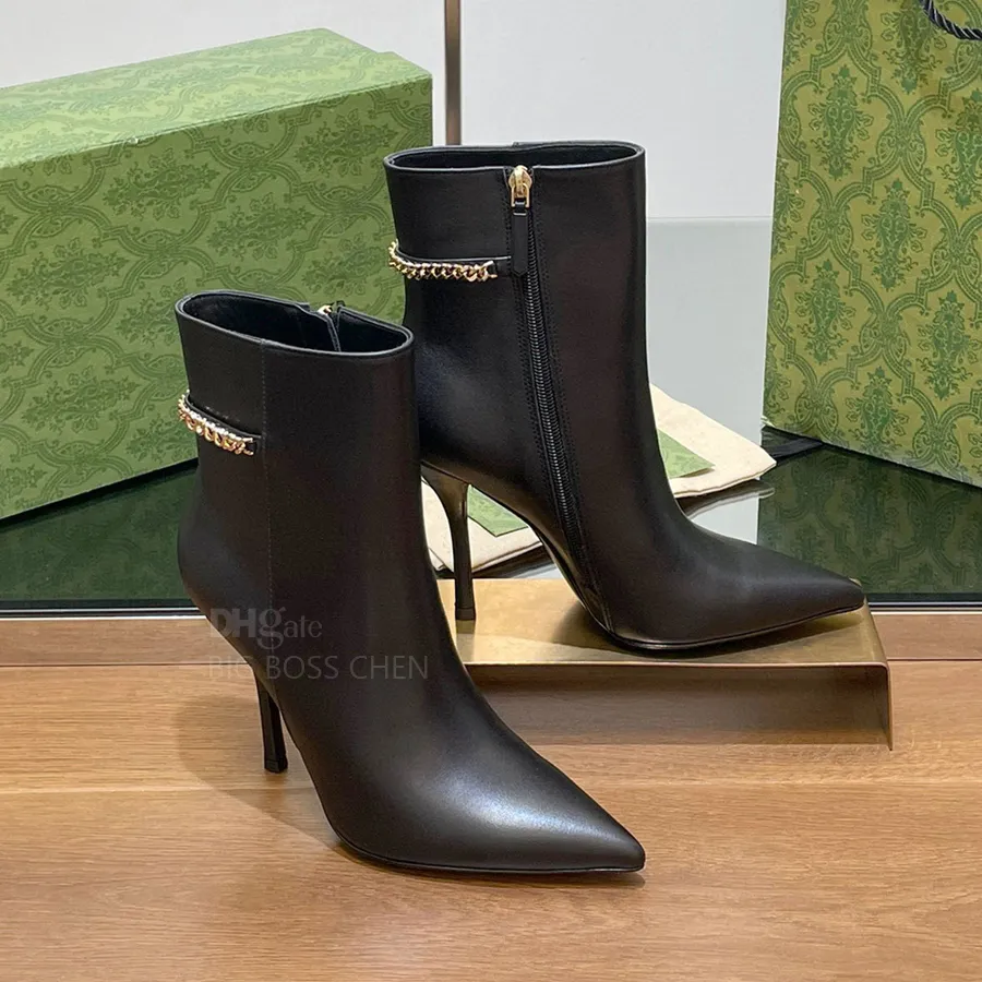 Chic Pointed Toe Stiletto Ankle Boots - Real Leather, Stylish Chain ...
