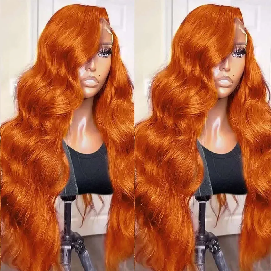 Ginger Orange Body Wave Lace Front Wig - 30 Inch, HD Lace, 250 Density ...