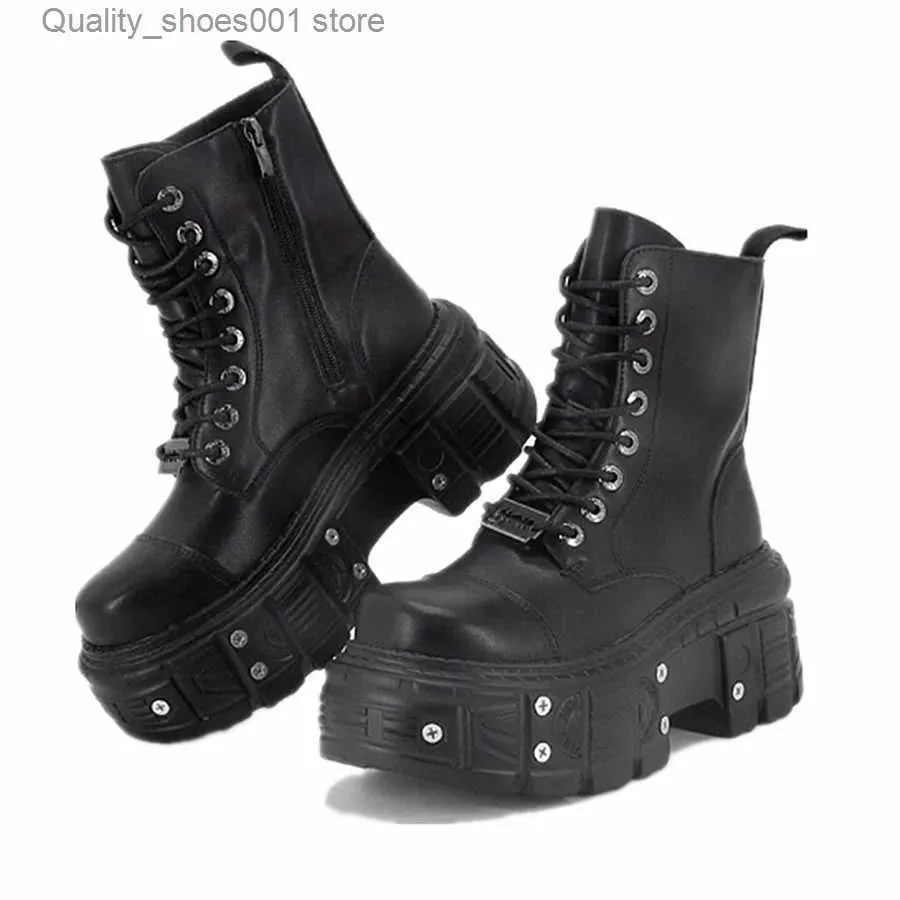 Goth Platform Boots: Lace Up Ankle Boots With High Heels, Metal Accents ...