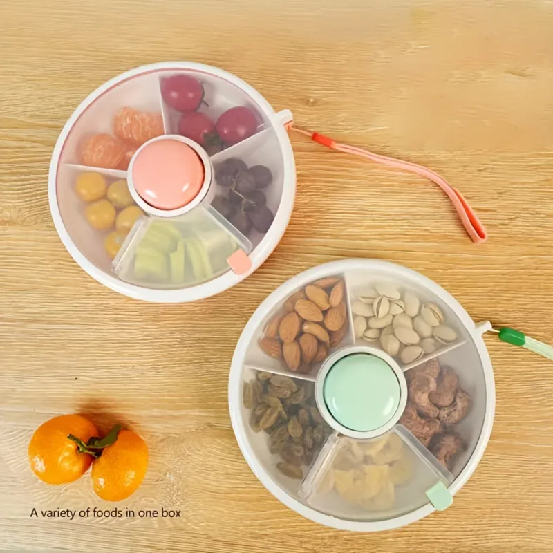 Rotating Snack Container: Portable Round Snack Box With Flip Lid For ...