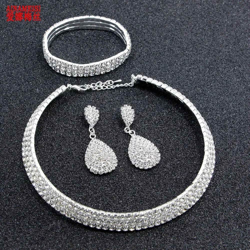 Elegant Crystal Bridal Jewelry Set: Classic Water Diamond Necklace ...