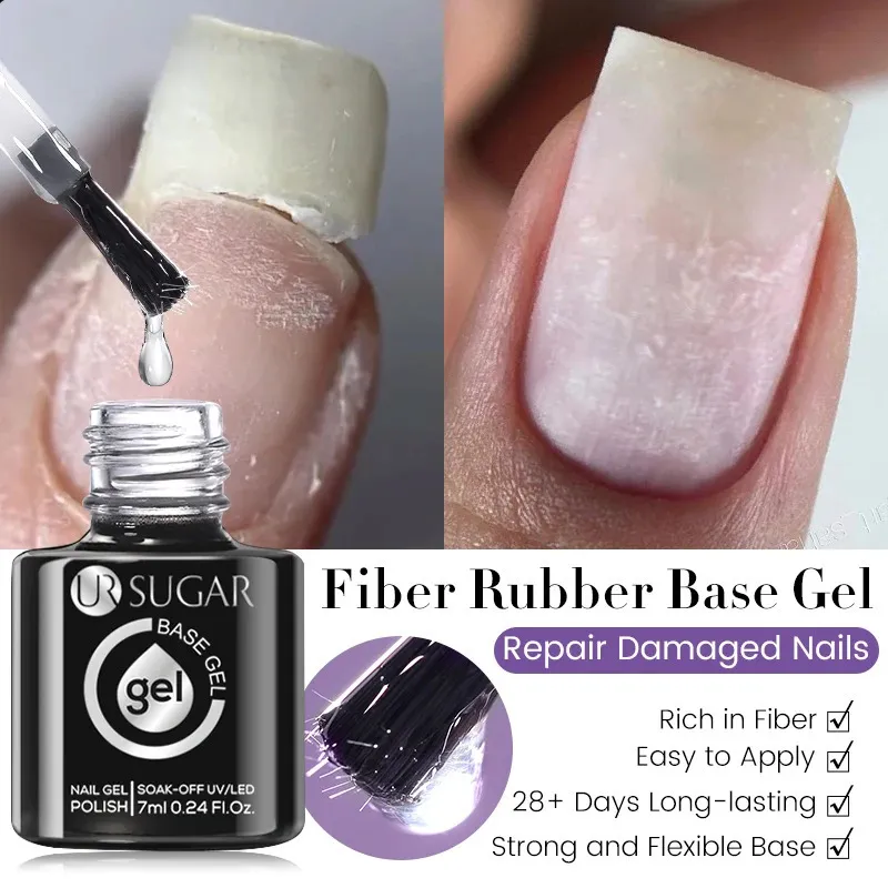 UR SUGAR 7ML Fiber Rubber Base gel nails for Broken Nails - Clear ...