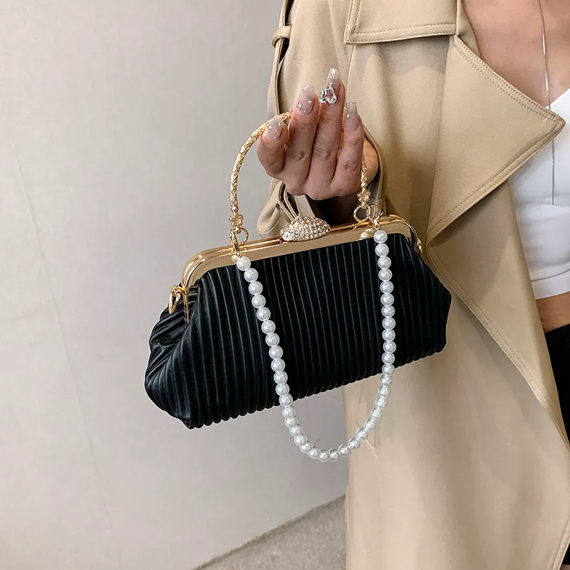 Drawstring Women Evening Bag PU Patent Leather Mini Clutch with Hasp ...