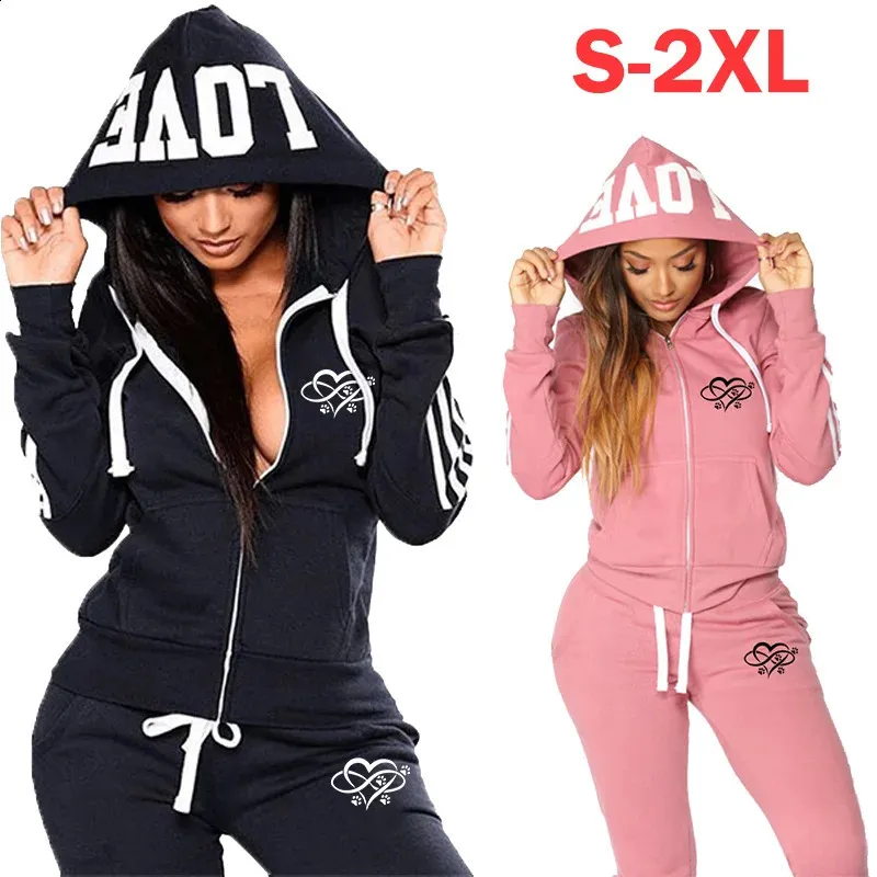 Fashion Heart Print Women's Track and Field Set Sportswear Jogging Set ...