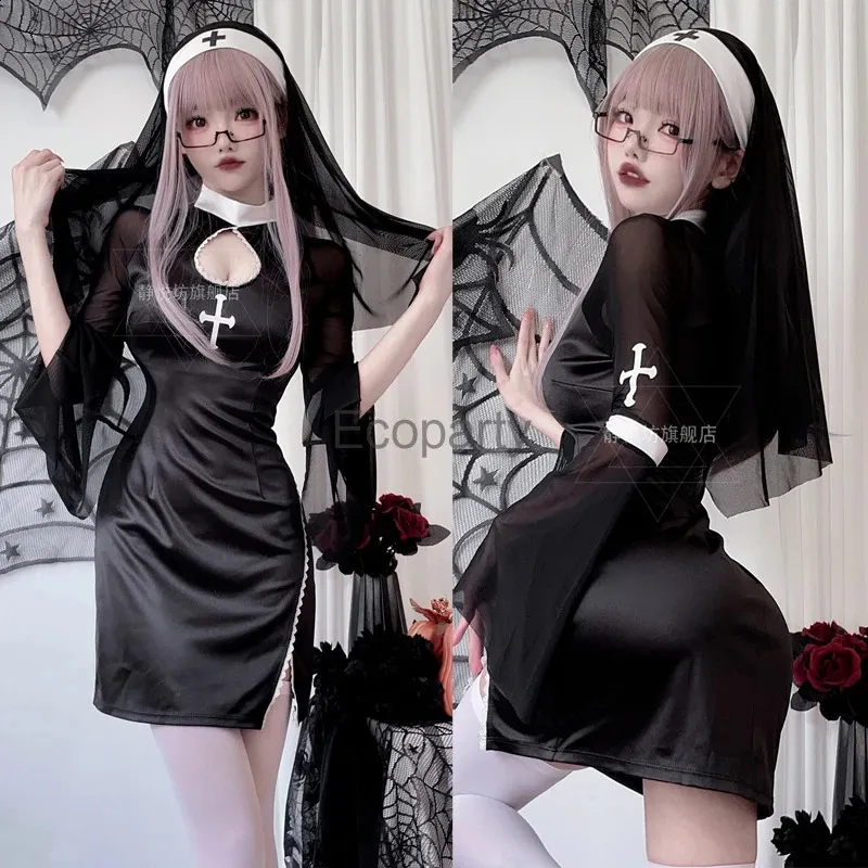 Gothic Nun Costume For Women Sexy Hollow Dress, Cross & Scar Design ...