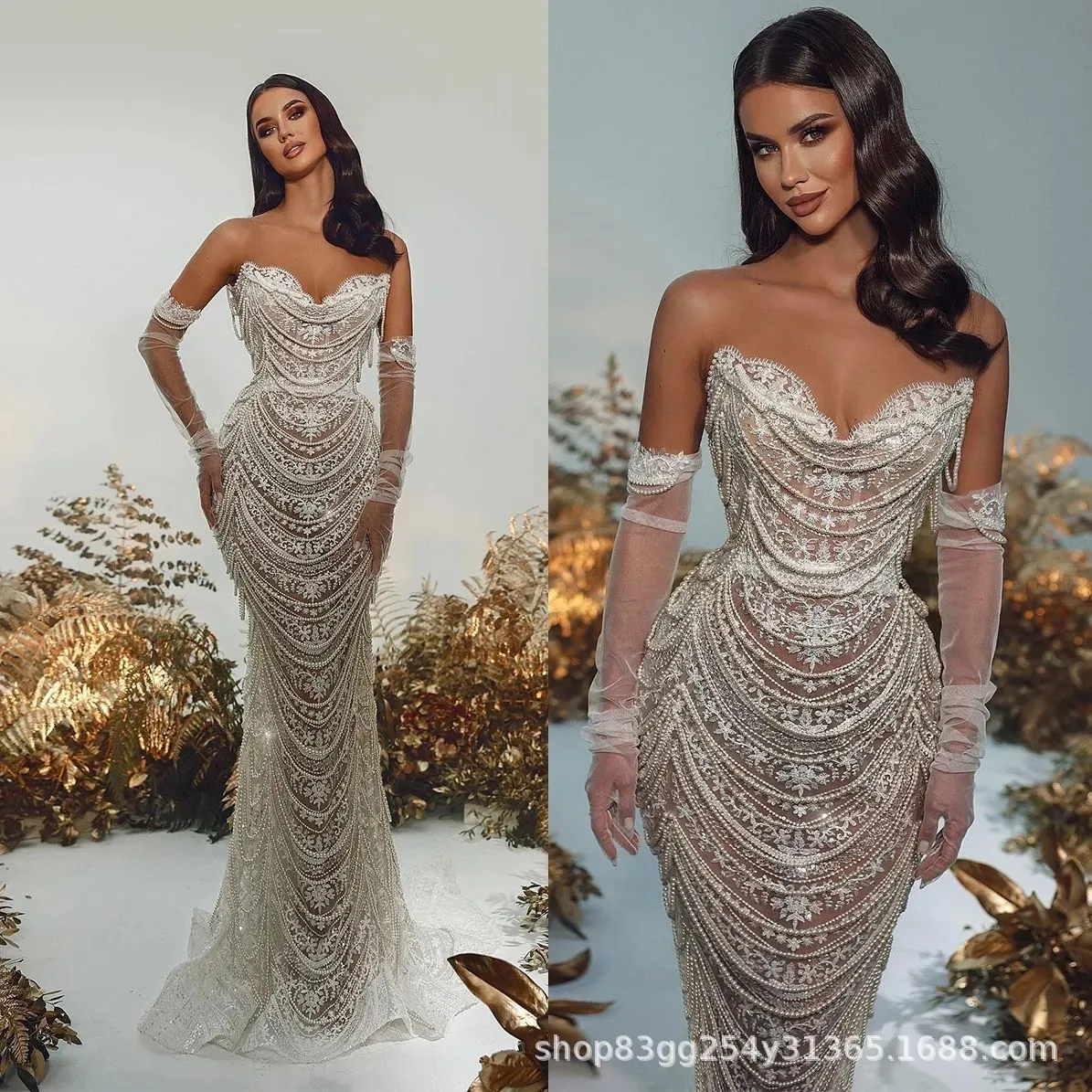 Women's Sexy Strapless Evening Dress Heavy Industry, Fishtail, Floor ...