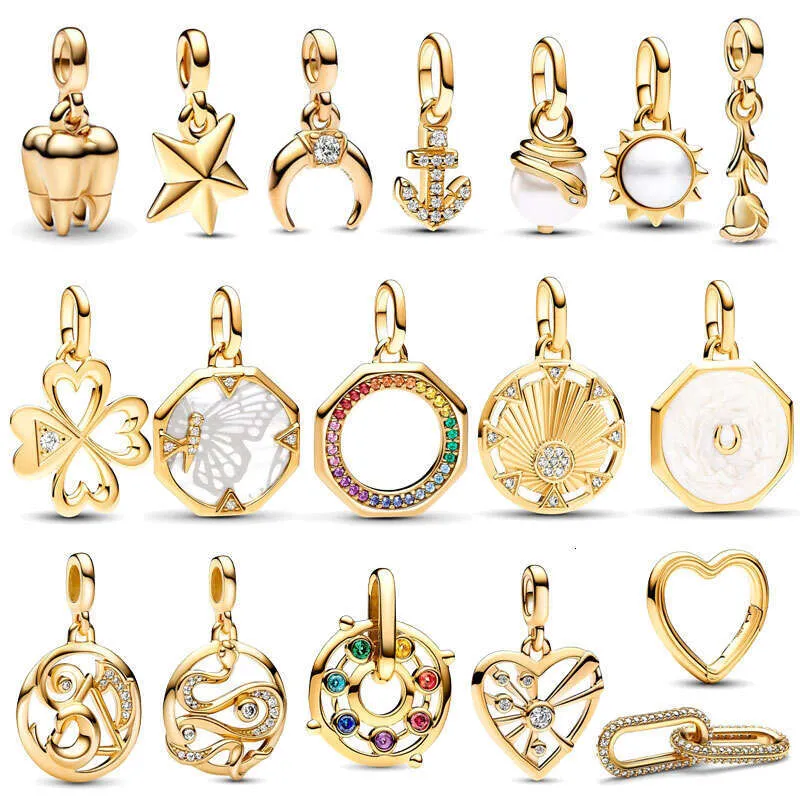 Gold Plated 925 Silver Charm Bracelet - Pearl, Sun & Anchor Dangles ...