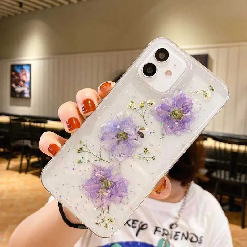 Dried Flower Transparent Epoxy Phone Case - Sparkle & Soft Silicone for ...
