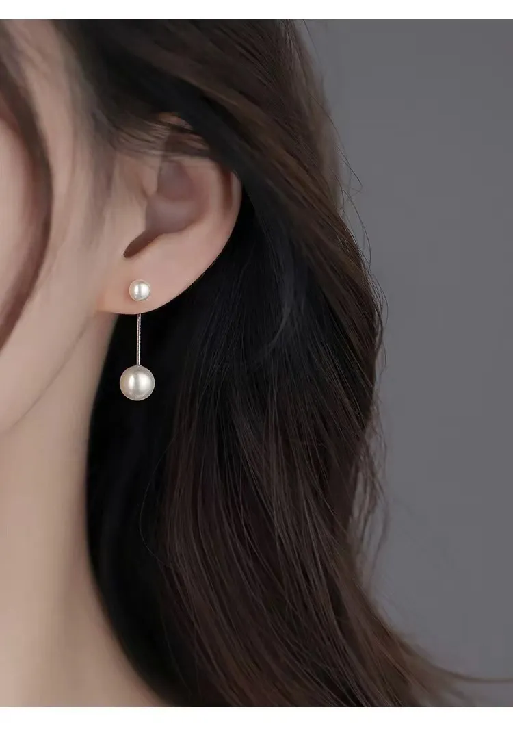 Pure Sier Needle Pearl Earrings with Mother-of-Pearl Design ...