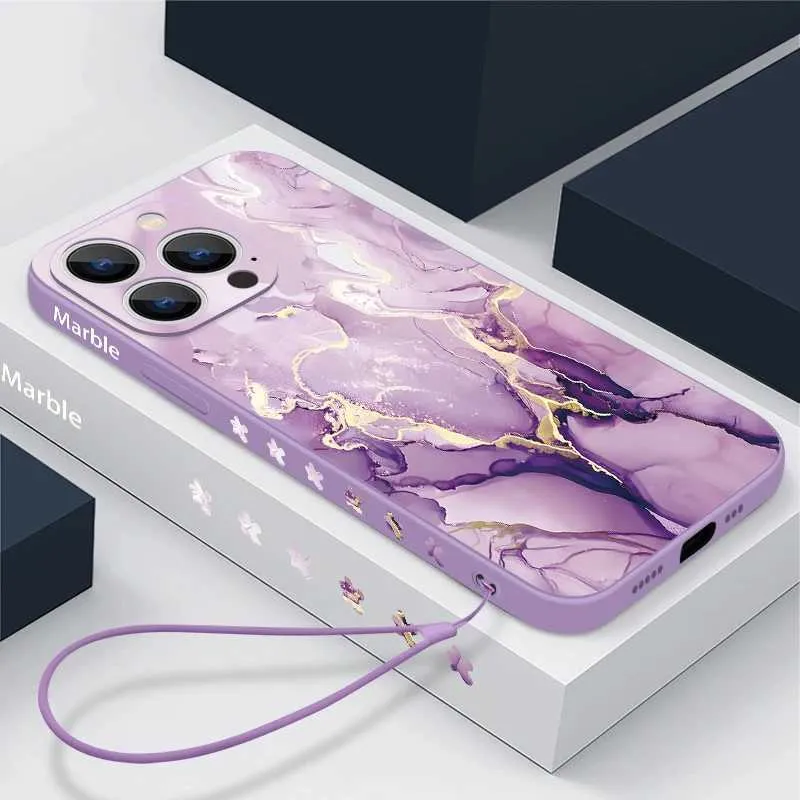 Marble iPhone Case - Shockproof Silicone Cover with Tether for iPhone ...