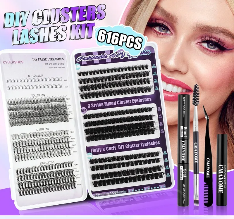 DIY False Eyelashes Set Fluffy Curly Handmade Reusable Cluster Eyelash ...