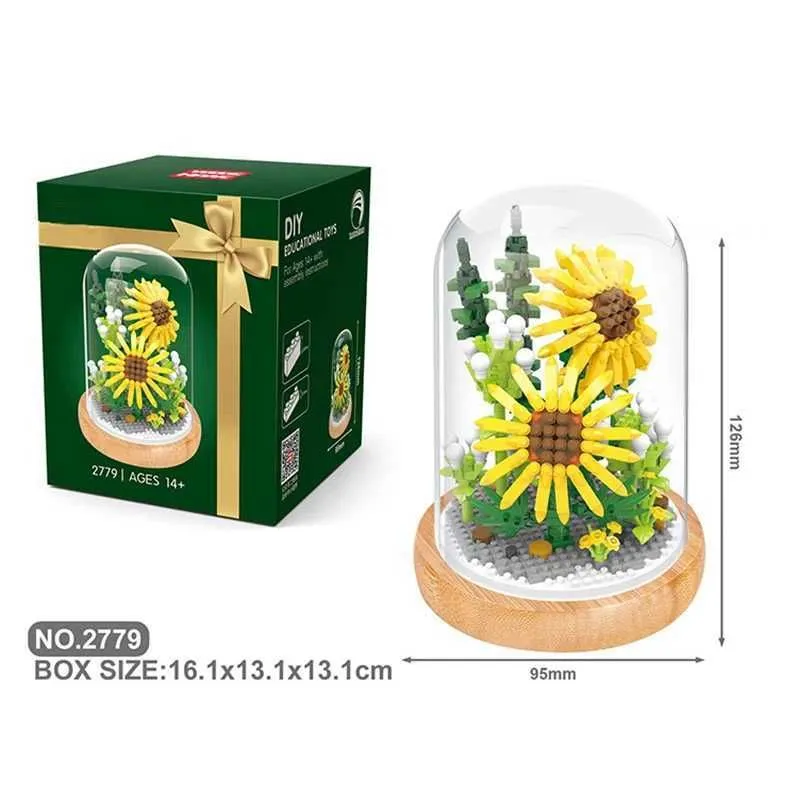 DIY Rose Tip Sunflower Immortal Flower Building Blocks 3D Model For ...