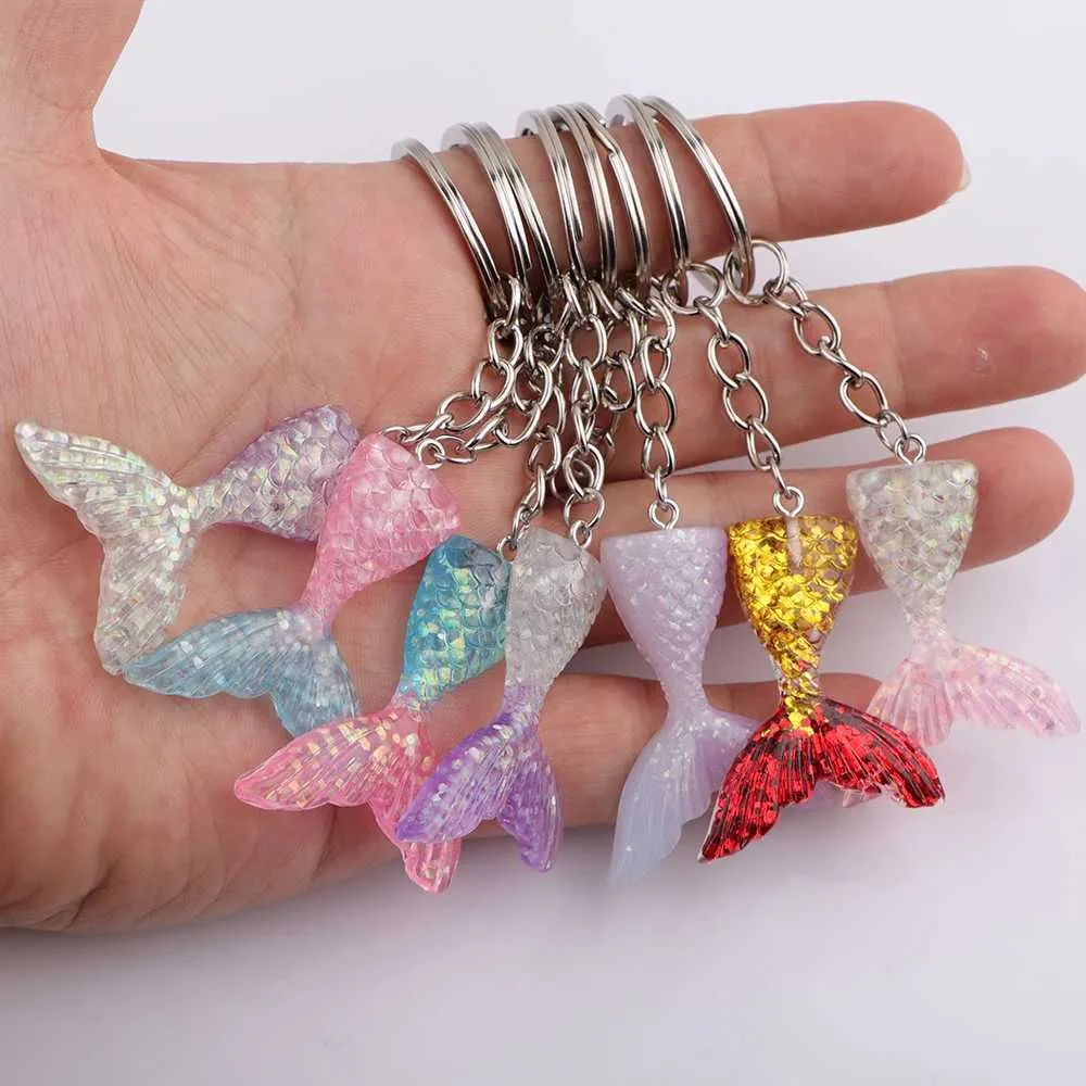 Shimmering Mermaid Tail Keychains 5-Piece Set - Gradient Sequins ...