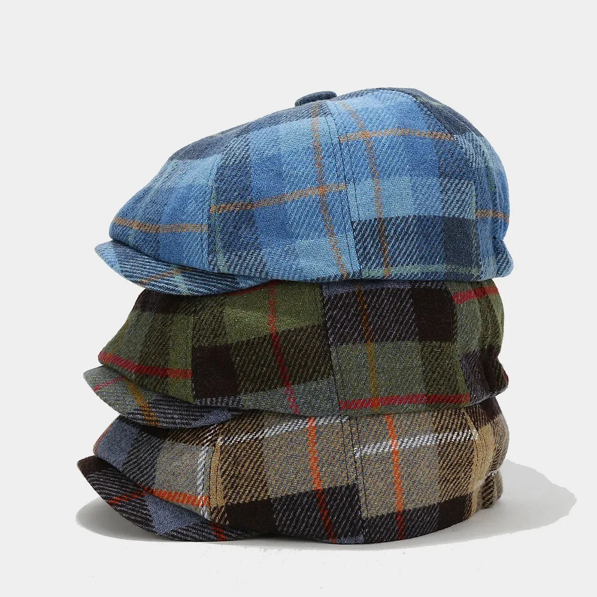 Women's Checkered Wool Octagonal Hat - Retro Painter Style, Autumn ...