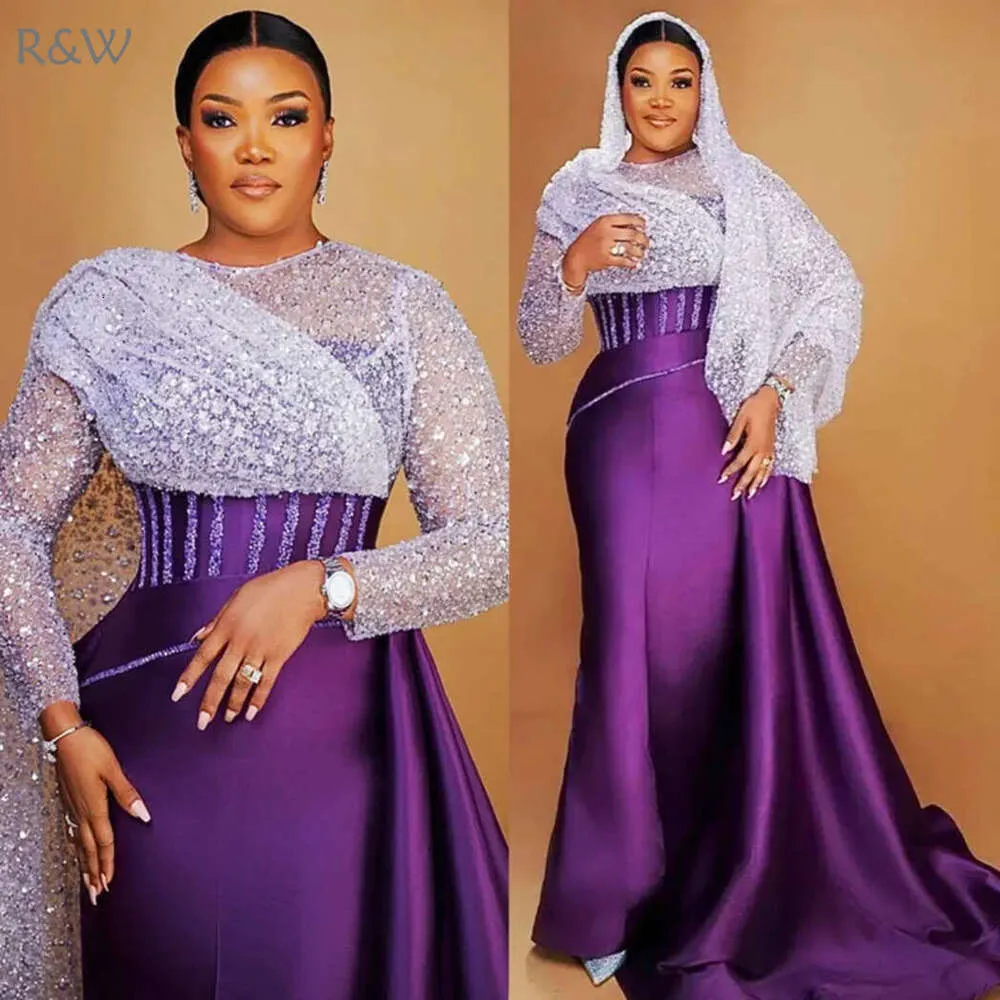 Plus Size Muslim Purple Sparkly Prom Dress With Sequined Lace And ...