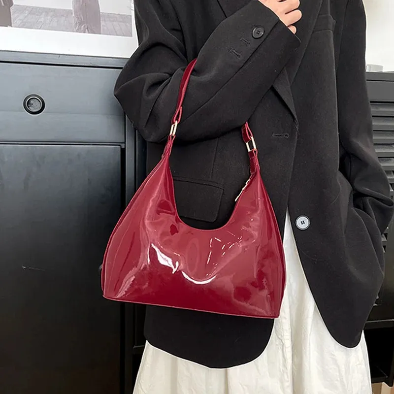 Glossy Single Shoulder Handbag for Women - Lightweight Luxury Lingerie ...
