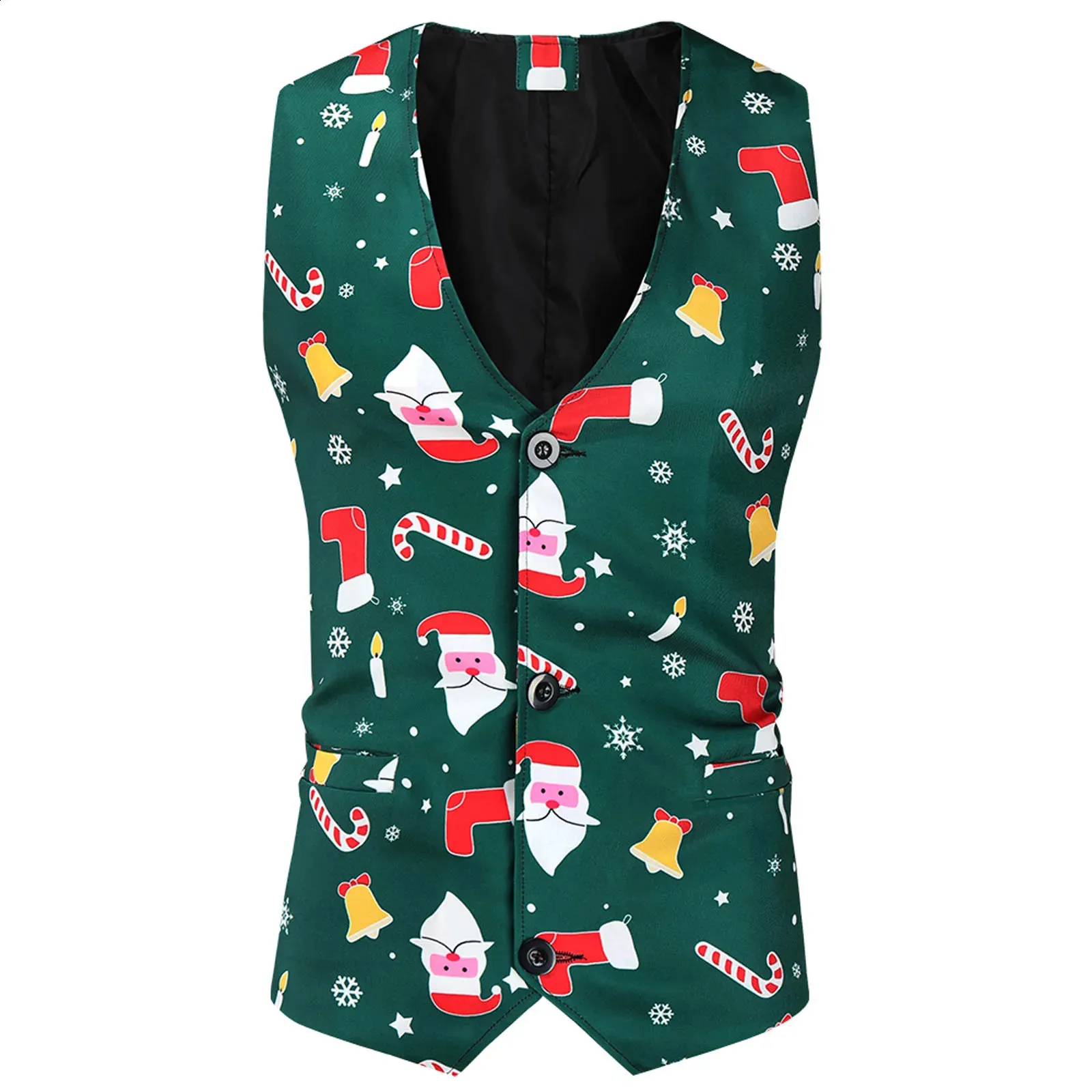 Men's Green Cartoon Printed Fleece Vest - Casual Winter Warm Single ...