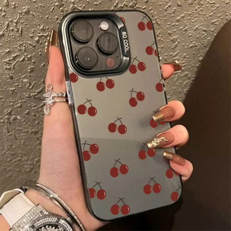 Matte Black Cherry Phone Case - Shockproof, Laser Design for iPhone 15 ...