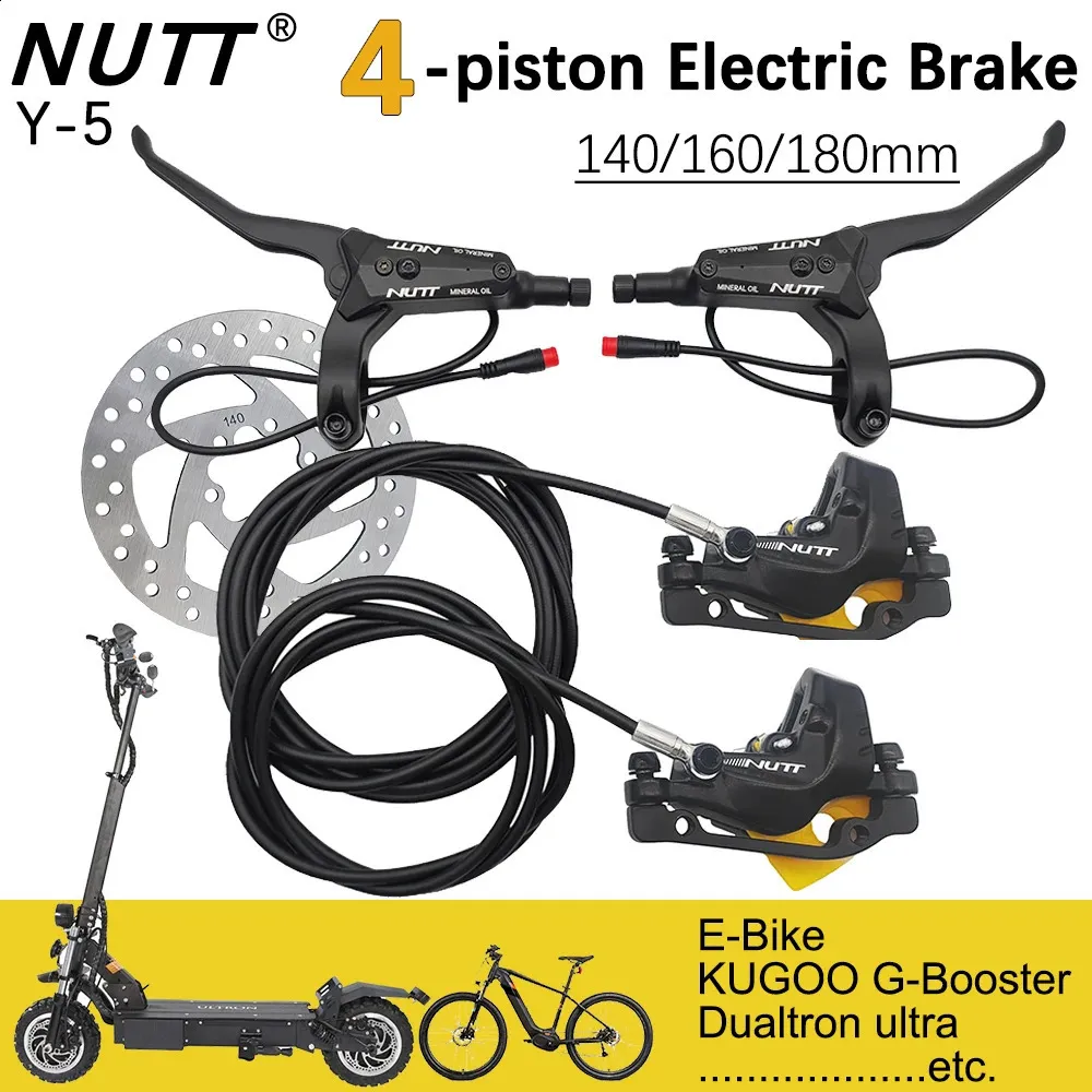 NUTT Y5 4-Piston Hydraulic Disc Brake Set: E-Bike, Scooter, Bicycle - 140/160/180mm Rotors ...