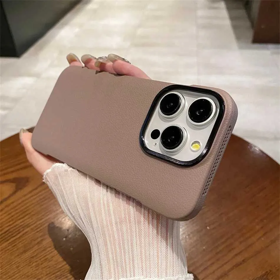 Lychee Patterned Leather Phone Case with Metal Camera Ring for iPhone ...