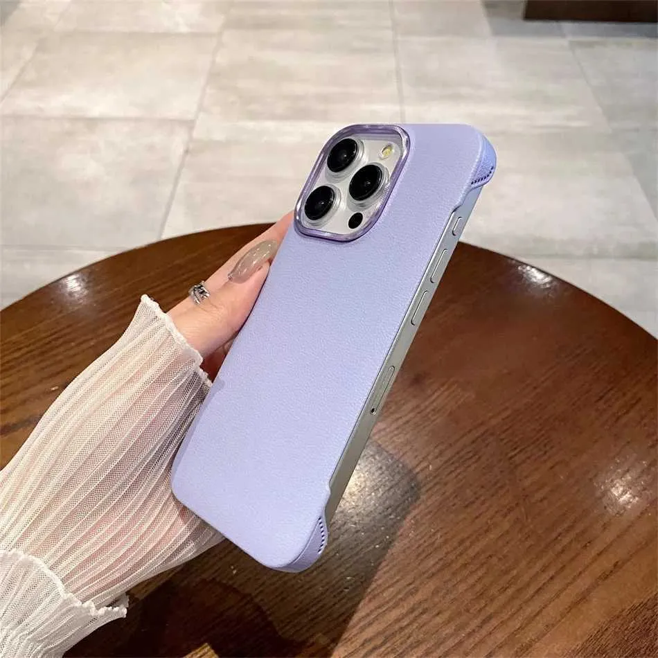 Lychee Patterned Leather Phone Case with Metal Camera Ring for iPhone ...