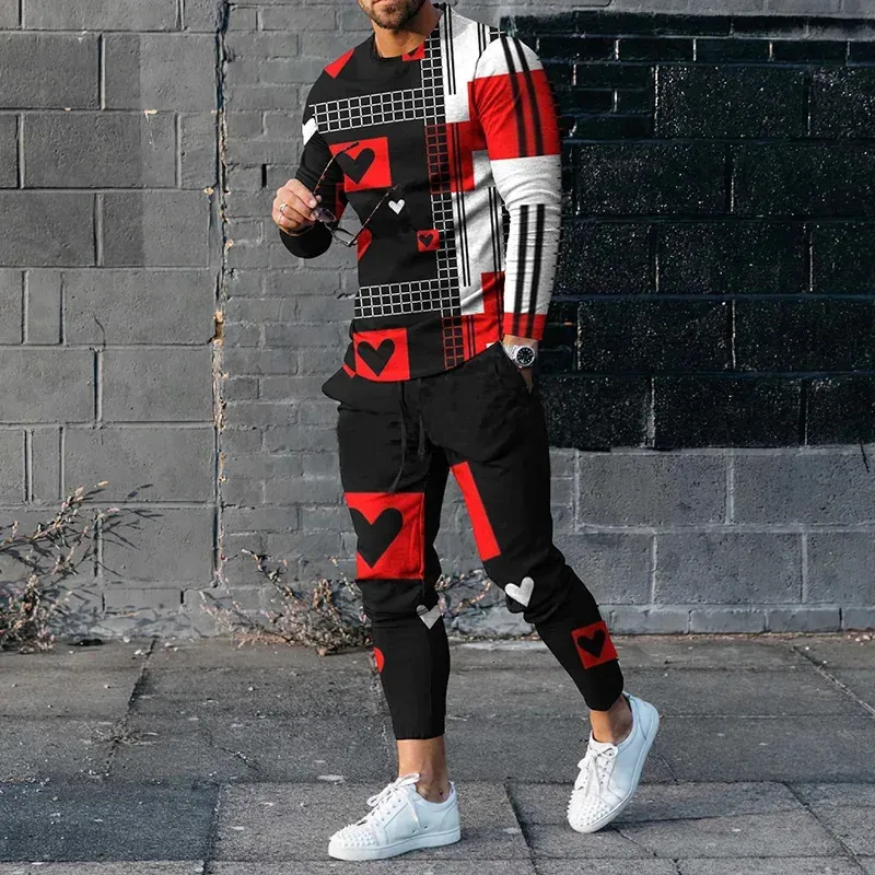 Mens Track And Field Suit Set 3D Printed Mens Ultra Fine Long Sleeved T ...