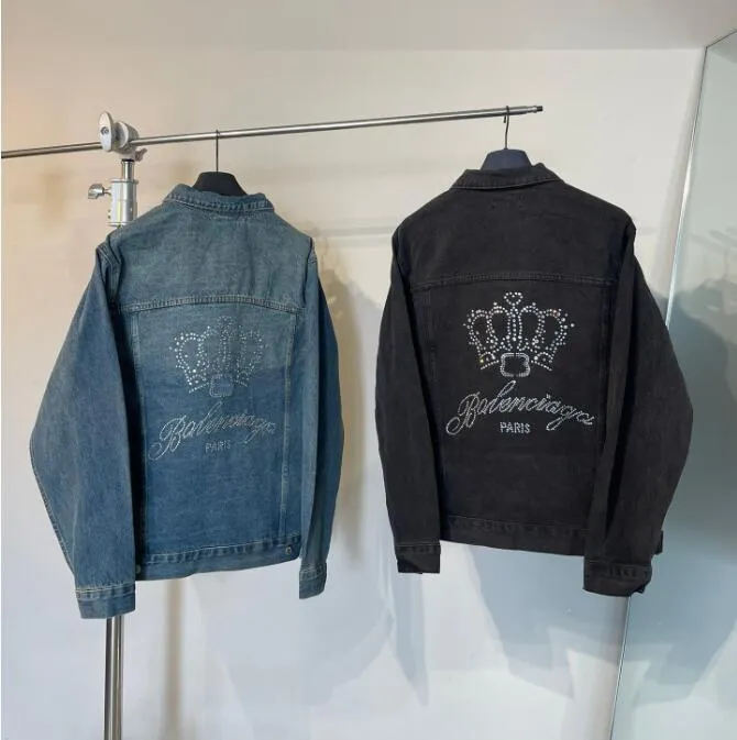 Men's Denim Jacket with Crown Diamond Detail - Long Sleeve, Autumn ...