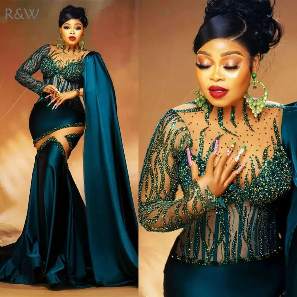 R&W Plus Size Hunter Green Prom Dress Beaded Lace With Illusion Long ...