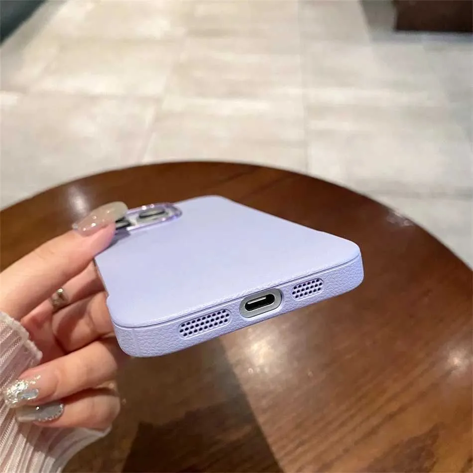 Lychee Patterned Leather Phone Case with Metal Camera Ring for iPhone ...