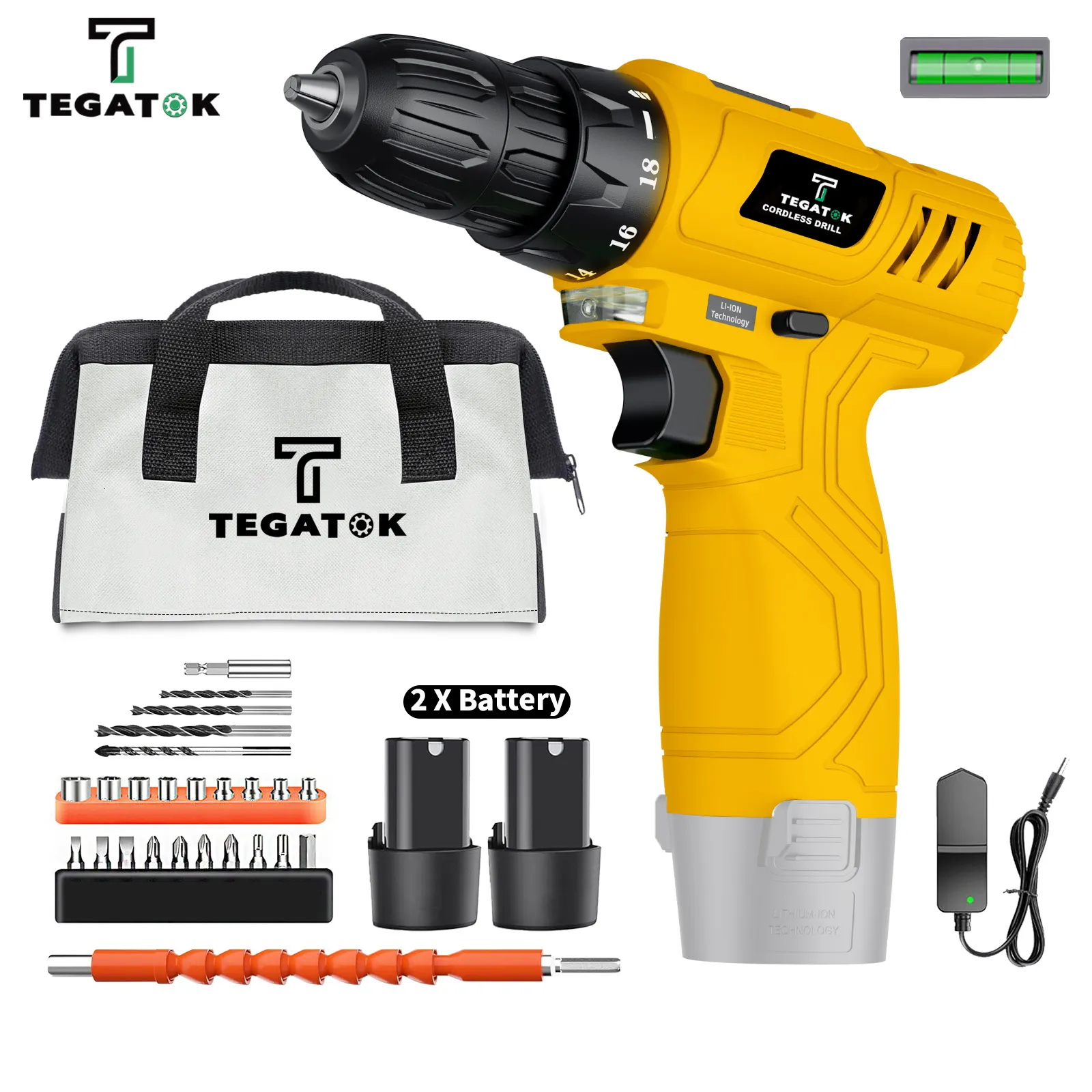 DHgate.com:Tegatok Cordless Drill 12V, 18+1 Torque Settings, Electric ...