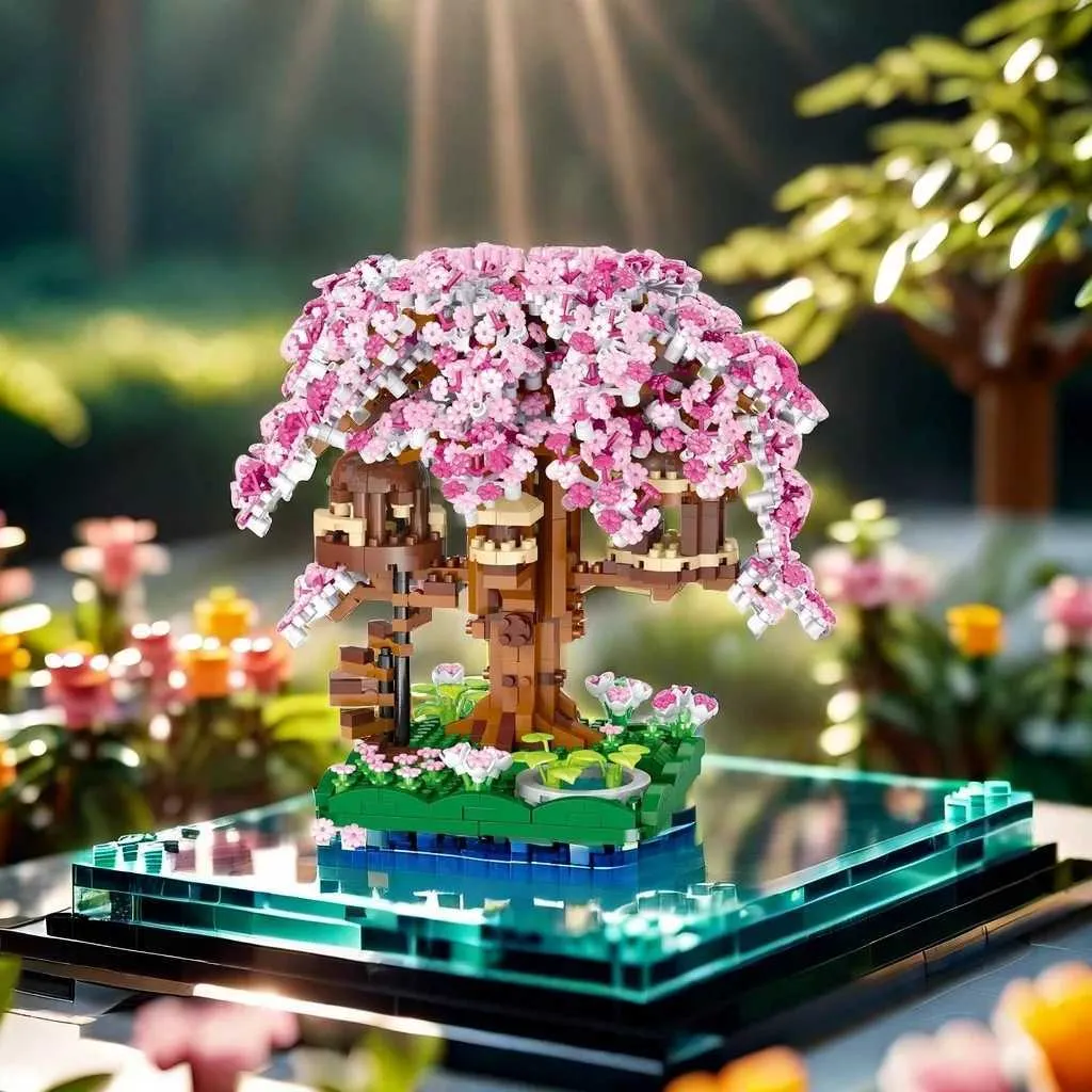 Cherry Blossom Tree House Succulent Building Blocks Micro Particle Toy ...