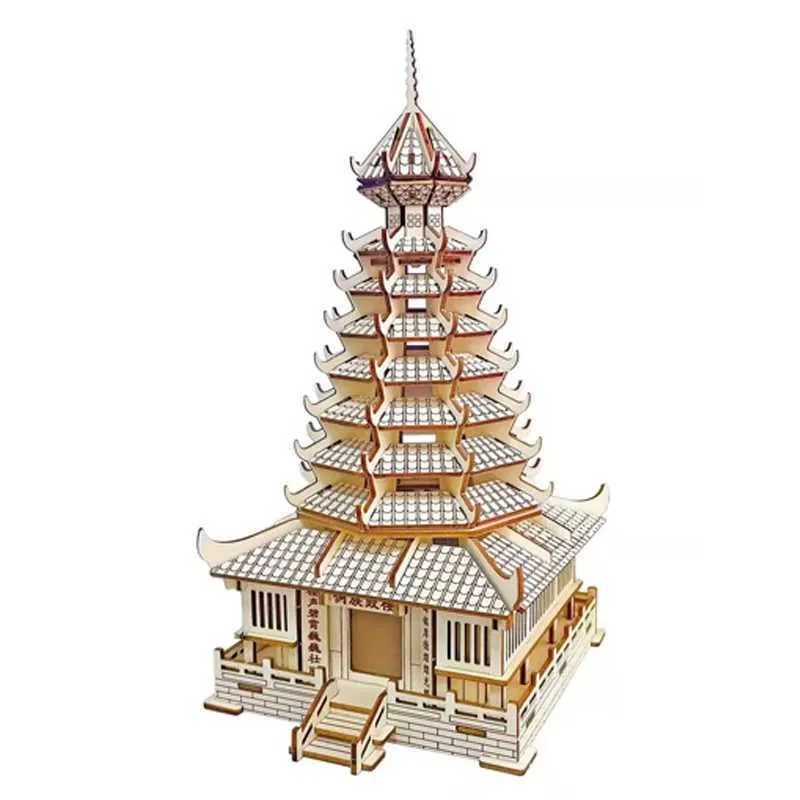 3D Puzzles 3D Wooden Pagoda Puzzle DIY Building Temple Model Wood Toy ...