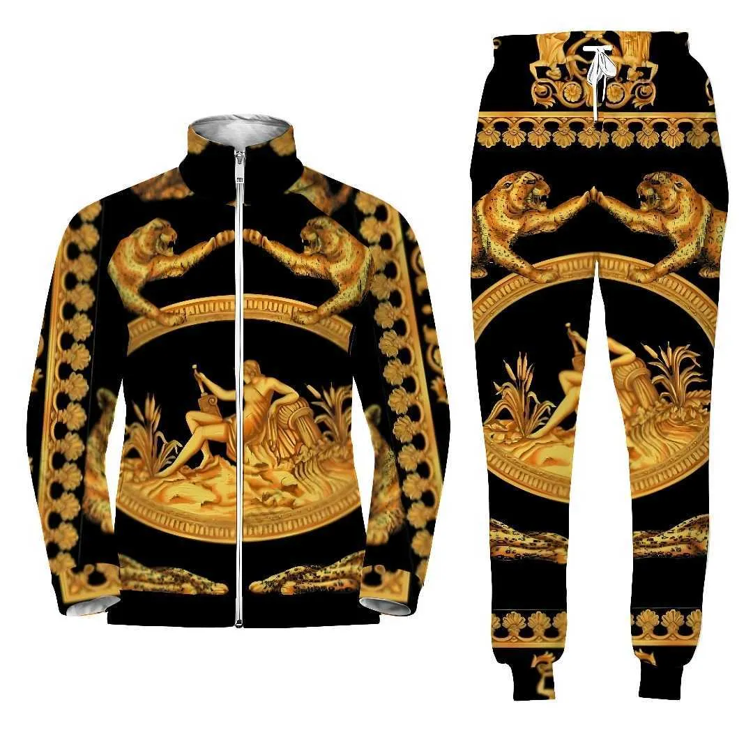 Luxury Gold Pattern 3D Printed Men's Vintage Tracksuit Mens With Zipper ...