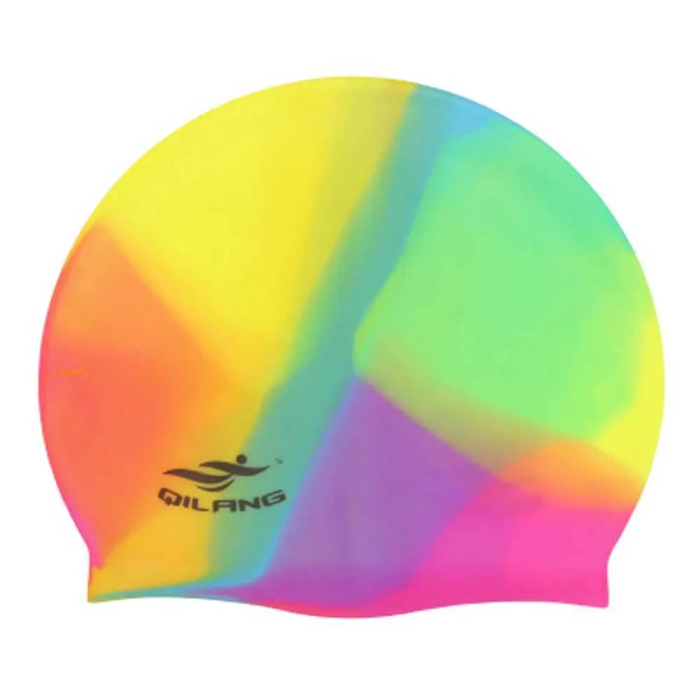 Rainbow Waterproof Silicone Swimming Cap for Long Hair - Adult Pool ...