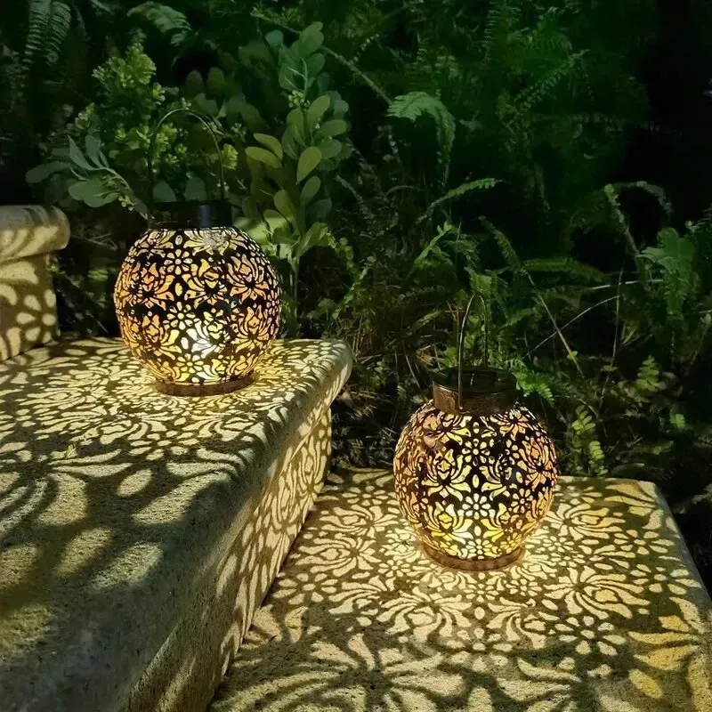 LED Solar Lights Hollow Forged Iron Hanging Outdoor Waterproof Garden ...