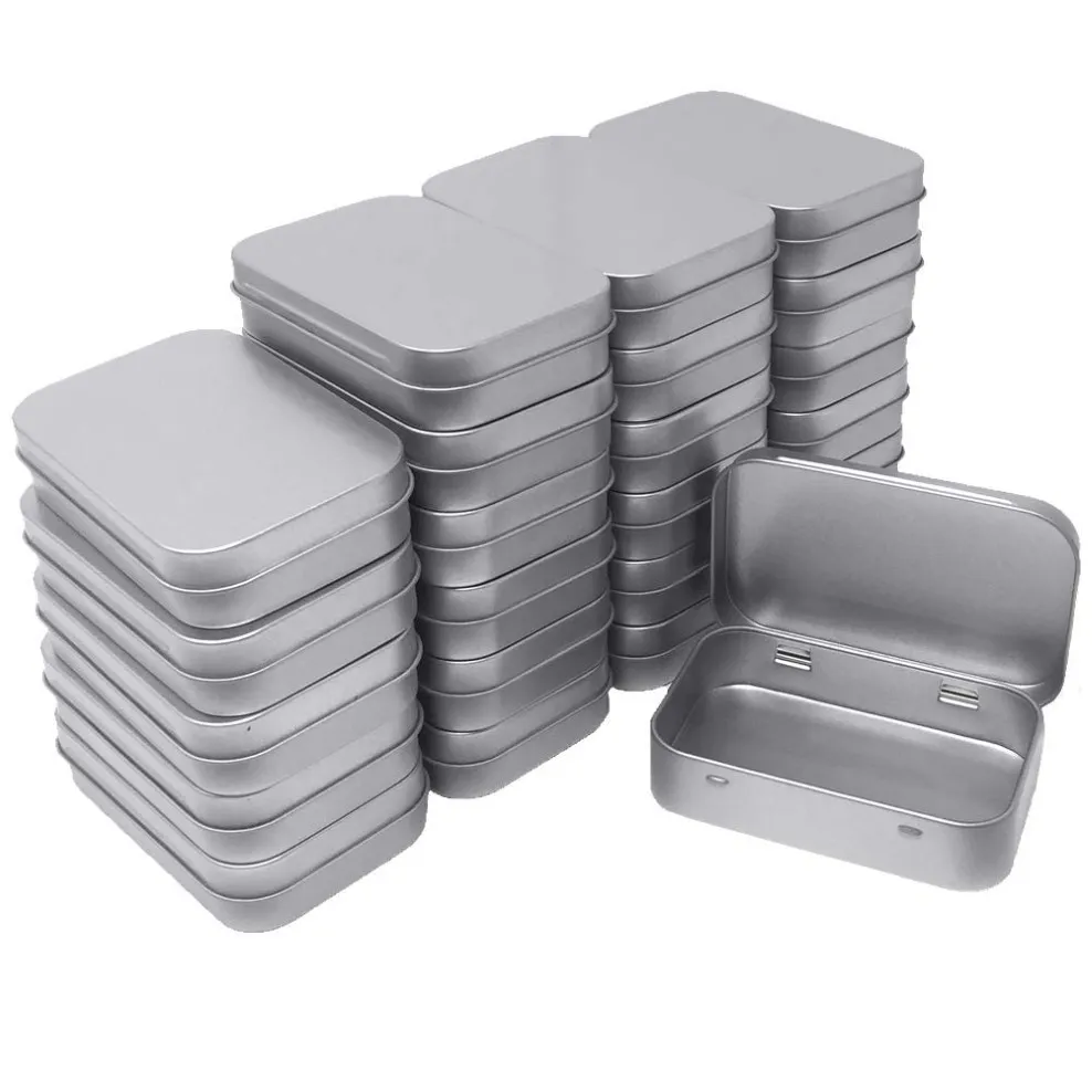 Mini Portable Metal Hinged Tin Box 24 Rectangular Containers For Home ...