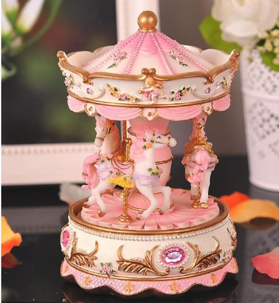 Pink Led Lights Merry Go Round Music Box With Light Perfect Christmas ...