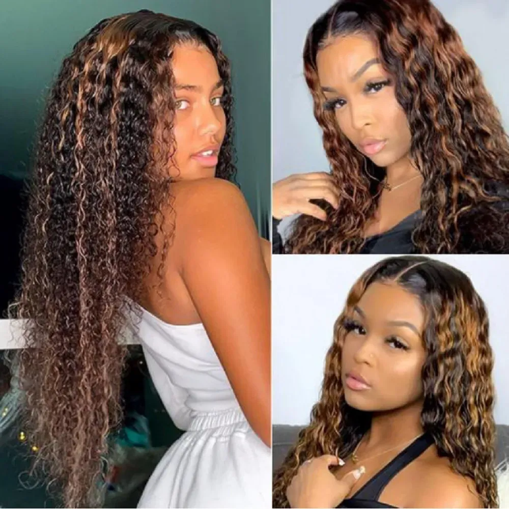 Hd Lace Wig 26 Inch Human Hair Curly Wavy Brown Front Wig For Women Non ...