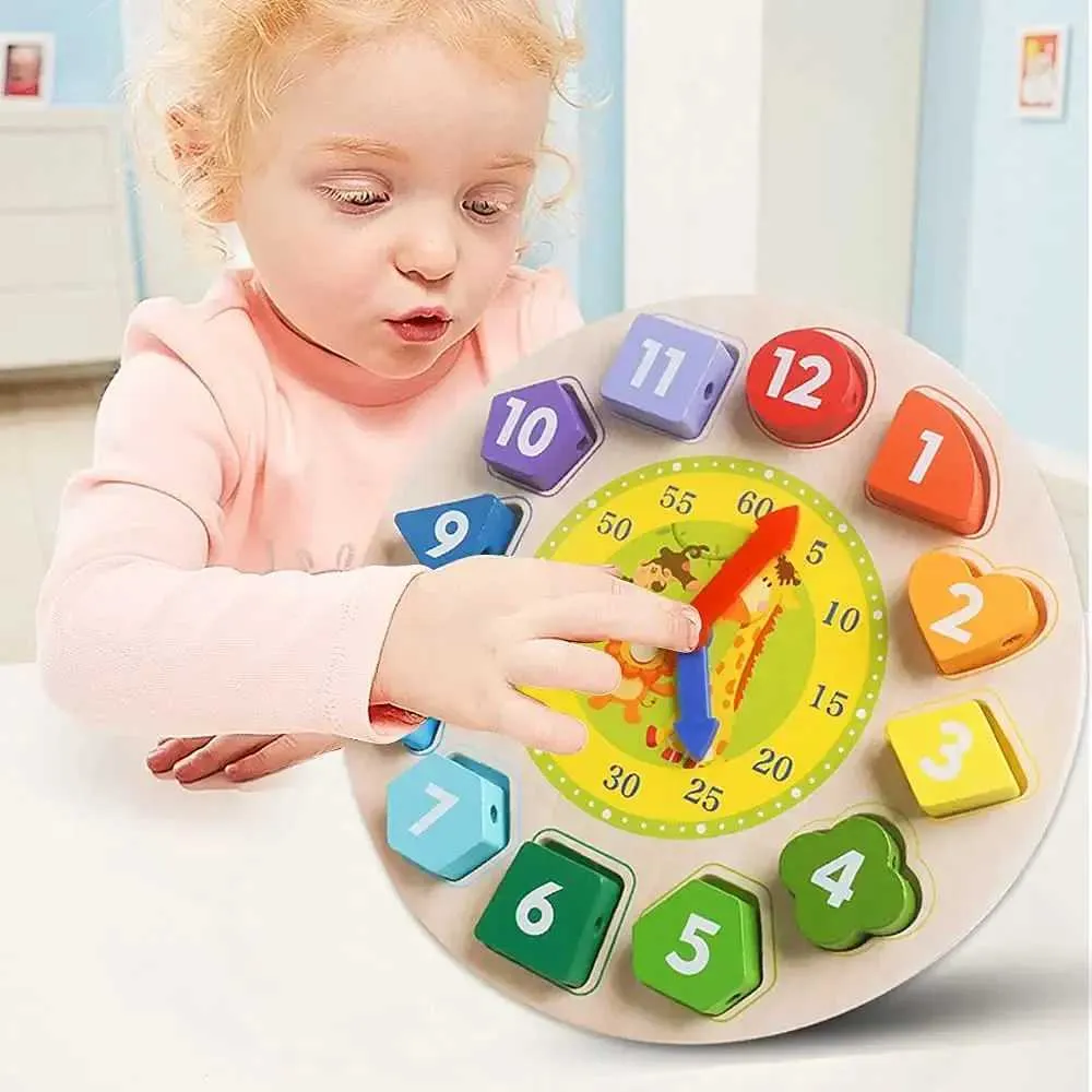Montessori Wooden Time Clock Toy Set For Kids Sorting Nesting Stacking ...